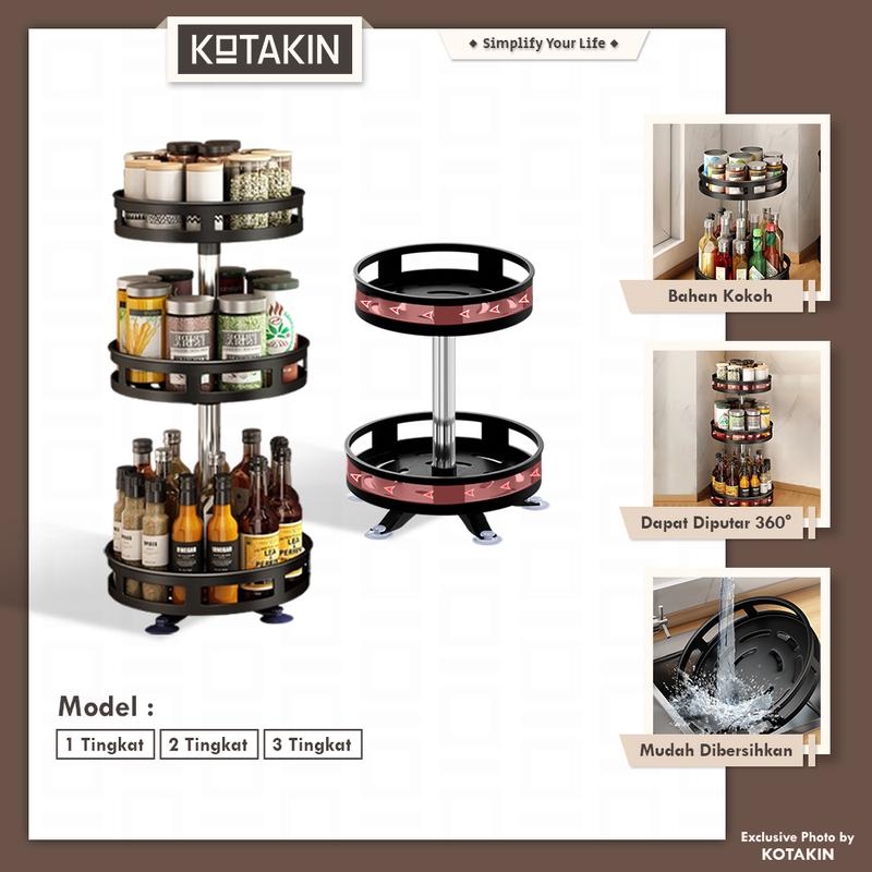 Rak Putar Besi Dapur 360 Derajat Tempat Penyimpanan Bumbu Scincare ...