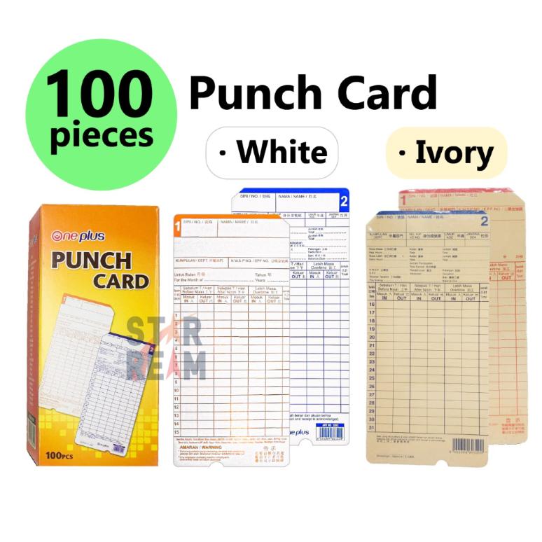 100pcs White/Ivory Punch Card (320gsm) Time Recorder Card / Kad ...