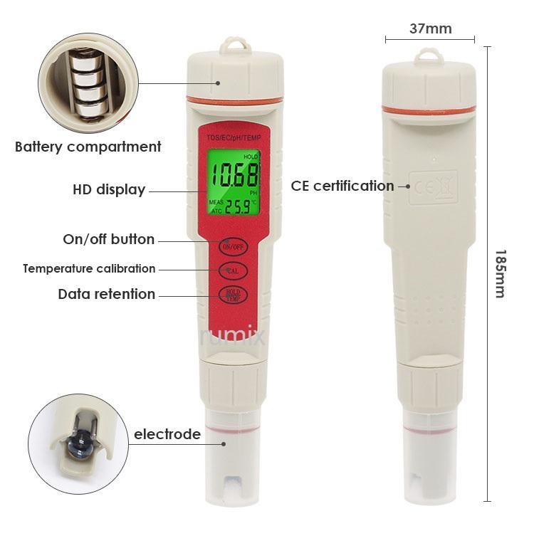 No garansi. EZ9908 PH TDS EC Temperature Meter Tester ATC EZ-9908 Temp ...