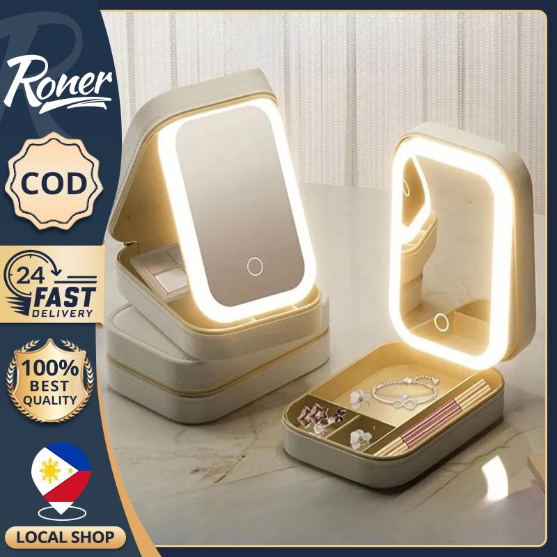 LED Face Makeup Mirror PU Leather Portable Cosmetic Case Vanity ...