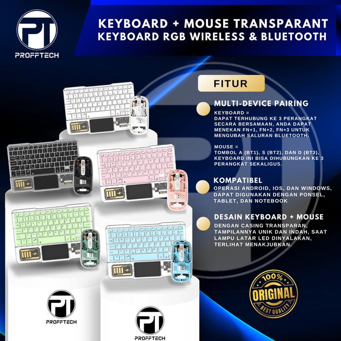 Promo KEYBOARD + MOUSE TRANSPARANT RGB (WIRELESS & BLUETOOTH), ORIGINAL ...