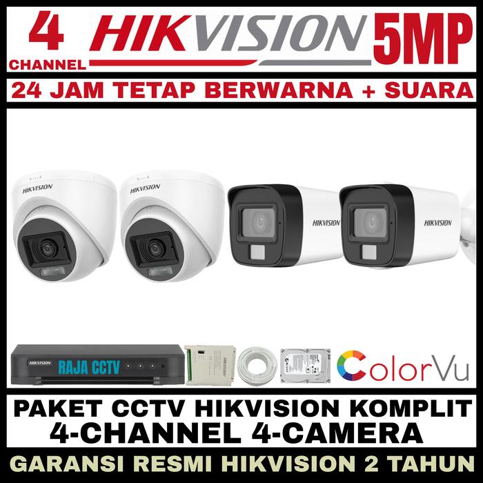 Promo Paket cctv hikvision 5mp Colorvu 4 Channel 4 Kamera Turbo HD 3K ...