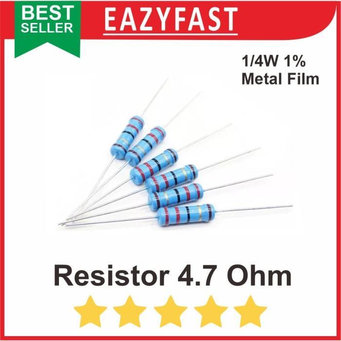 Resistor R 4.7 R4.7 4R7 4.7R Ohm 1/4W 1/4 Watt Metal Film Biru - Shop | Tokopedia