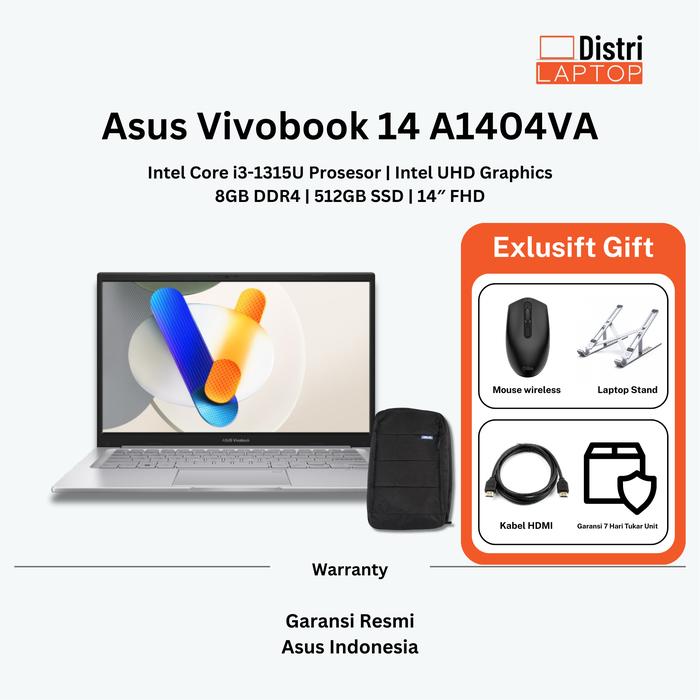 Promo Laptop Asus Vivobook 14 A1404VA Intel Core i3-1315U 8GB RAM 512GB ...