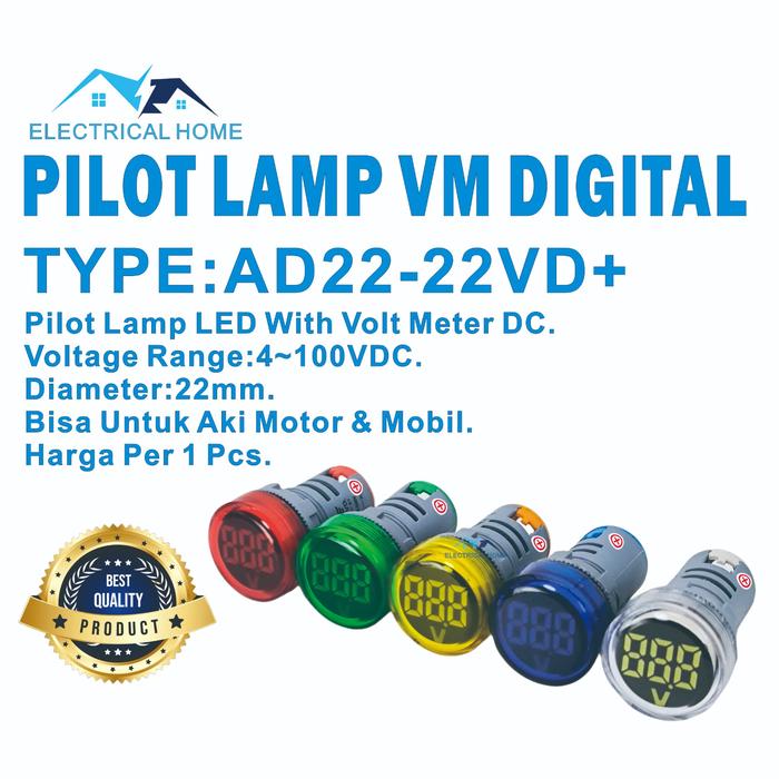Jual Pilot Lamp LED with VOLT METER DC 22mm BULAT - Merah - Kota ...