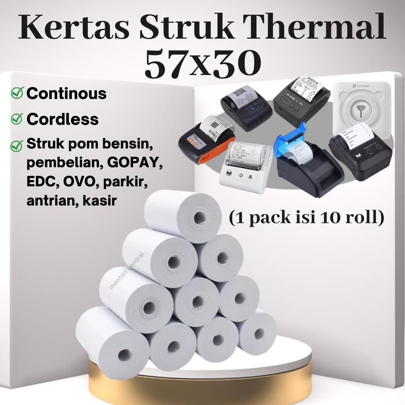 KERTAS THERMAL 57X30 Kertas Struk Thermal Paper Rol 1 paket uk - Shop ...