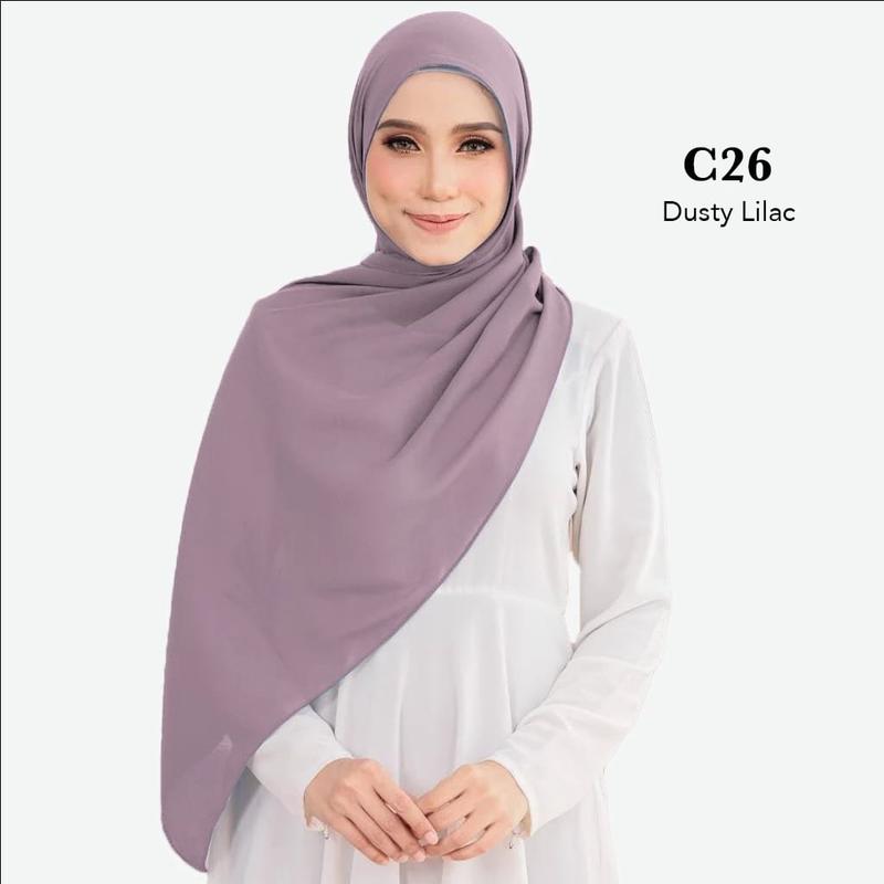 SHAWL KEKNIS PLAIN 180cm x 75cm HEAVY CHIFFON Square Hijab Wanita ...