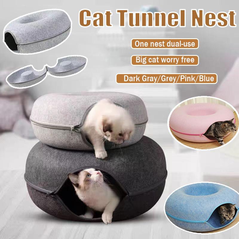 Cat Round Tunnel Interactive Toy Removable Felt bed Tunnels Dual ...