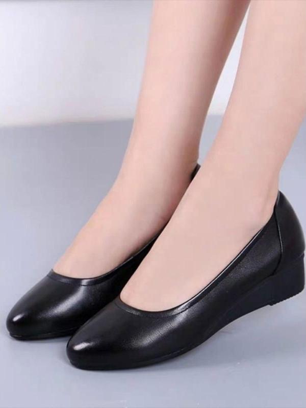 Slope Heel Women's Work Shoes Black Round Toe Long Standing Not ...
