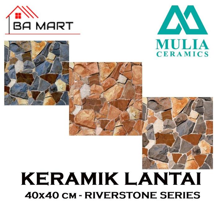 Jual KERAMIK MOTIF BATU LANTAI DINDING KASAR MULIA 40x40 RIVERSTONE ...
