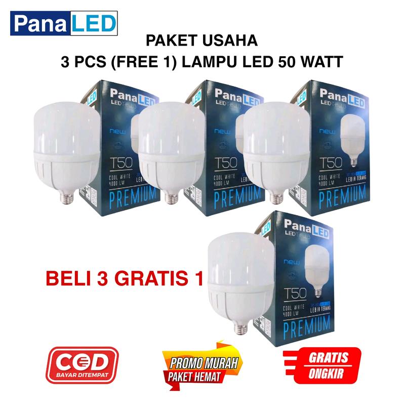 PAKET USAHA 3 PCS (FREE 1) LAMPU LED 50 WATT PANALED BOHLAM TABUNG ...