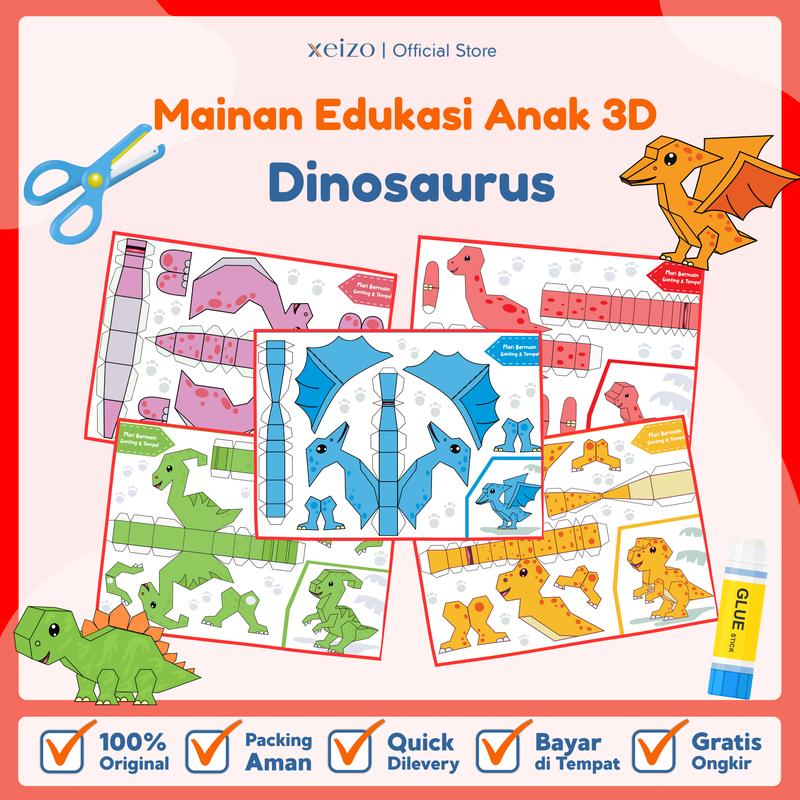 Mainan Edukasi Anak 3D Dino Series I Gunting Lipat Tempel I Prakarya ...
