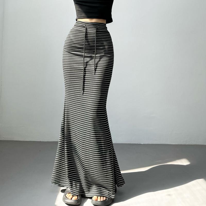 Skirt Wanita, Tali Serut, Berjalur, Elastik, Bertali, Langsing, Skirt ...