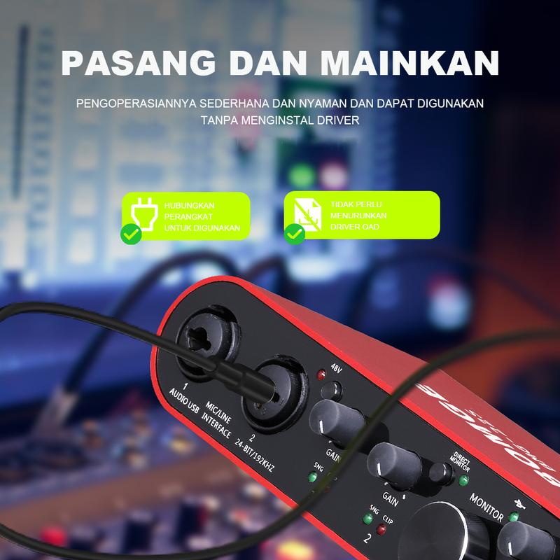 BOMGE 22S Audio Interface USB SoundCard SOLO Red with XLR/48V Phantom ...