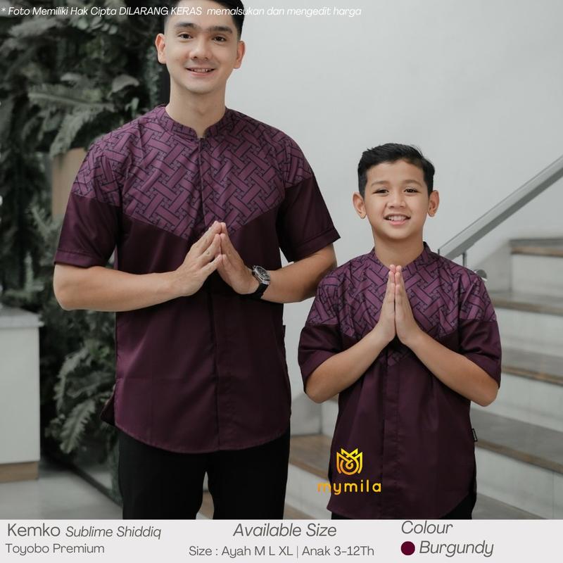 Baju Koko Couple Ayah dan Anak Warna Burgundi Lengan Pendek Bahan ...