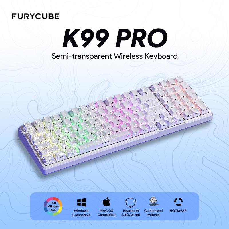 FURYCUBE K99PRO Wireless Mechanical Keyboard Semi-transparent Contour ...