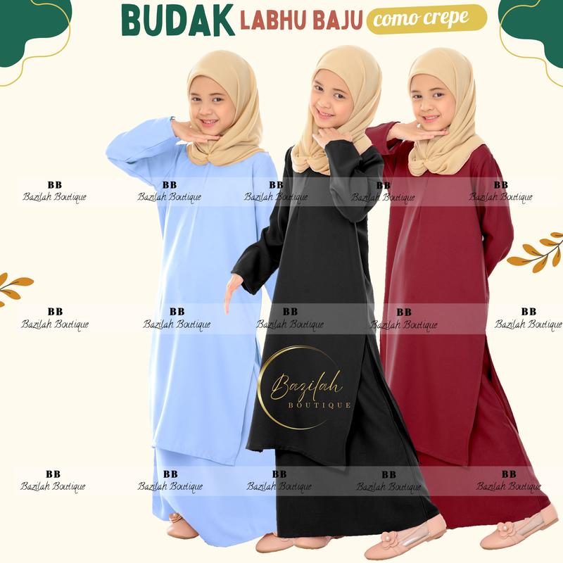Muslimah Budak Kanak kanak Long Baju Kurung Set Como Crepe Clothing ...
