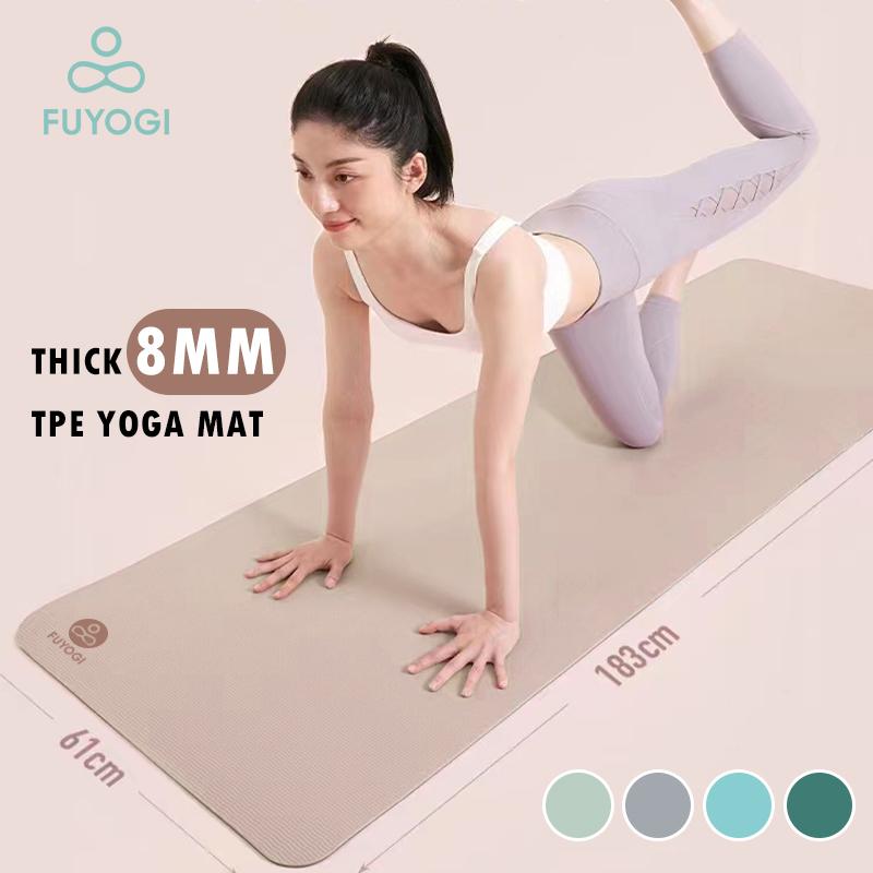 Tikar Yoga, FUYOGI, untuk Senaman, 8MM TPE, Tidak Licin, dengan ...