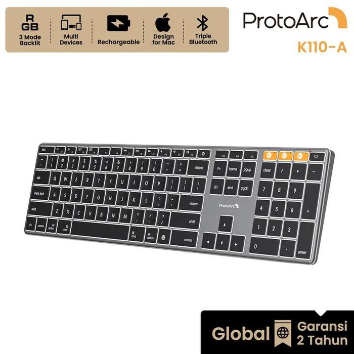 Promo ProtoArc K110-A Keyboard Wireless Bluetooth 3 Mode Rechargeable ...