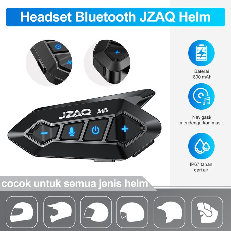 JZAQ A15 Headset Helm Bluetooth/Headset Bluetooth Helm Motor BT5.3 ...
