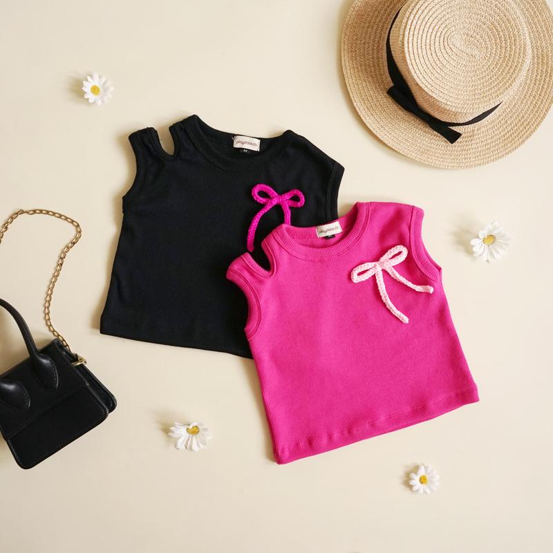 Playdate Atasan Crop Top Anak Perempuan Ribbon Black Pink Korea - Shop ...