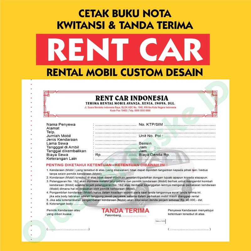 CETAK BUKU NOTA KWITANSI TANDA TERIMA RENTAL MOBIL USAHA SENDIRI - Shop ...