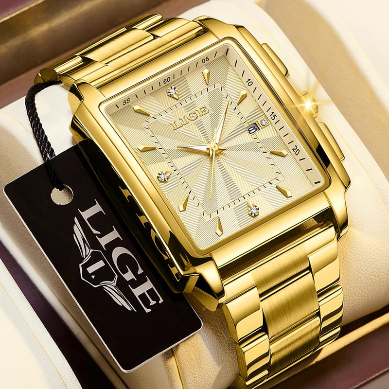 LIGE Original Fashion Watch for Men Analog Quartz Stainless Steel ...