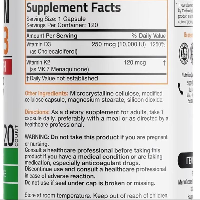 Bronson Vitamin D3 5000 lU K2 90 Mcg for HeartBones lmmunity 120 Caps ...