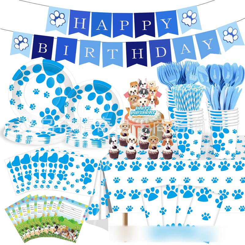 Blue pet dog paw prints cat paw prints theme birthday party banner ...