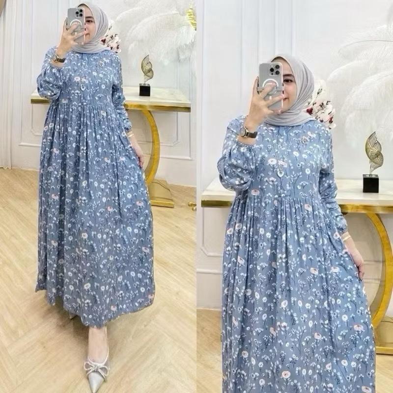 MIDI DRESS JUMBO WANITA RAYON PREMIUM BUSUI BUMIL MOTIF BUNG - Shop ...