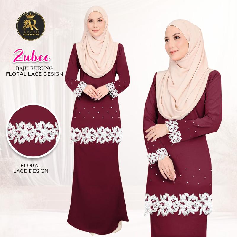 High Quality Baju Kurang Zobee With Floral design Lace And Batu ...