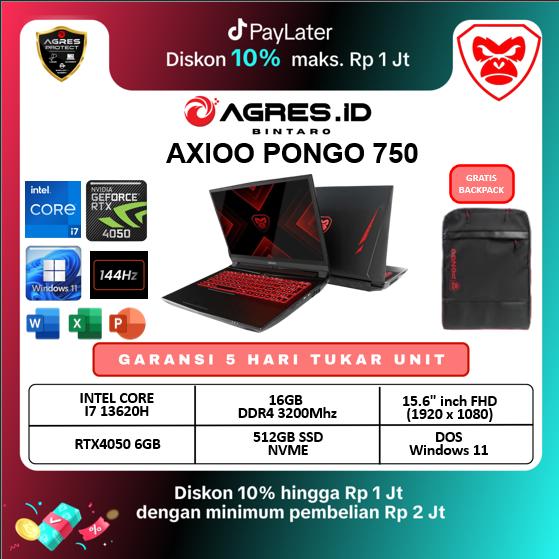 Promo Axioo Pongo 750 I7 13620H RTX4050 6GB/16GB 512GB W11 15.6FHD ...