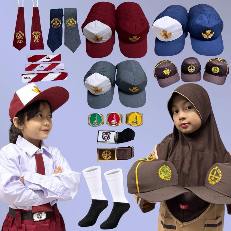 ALZURA - Atribut sekolah Lengkap - Topi - Dasi - Gesper - Hasduk ...