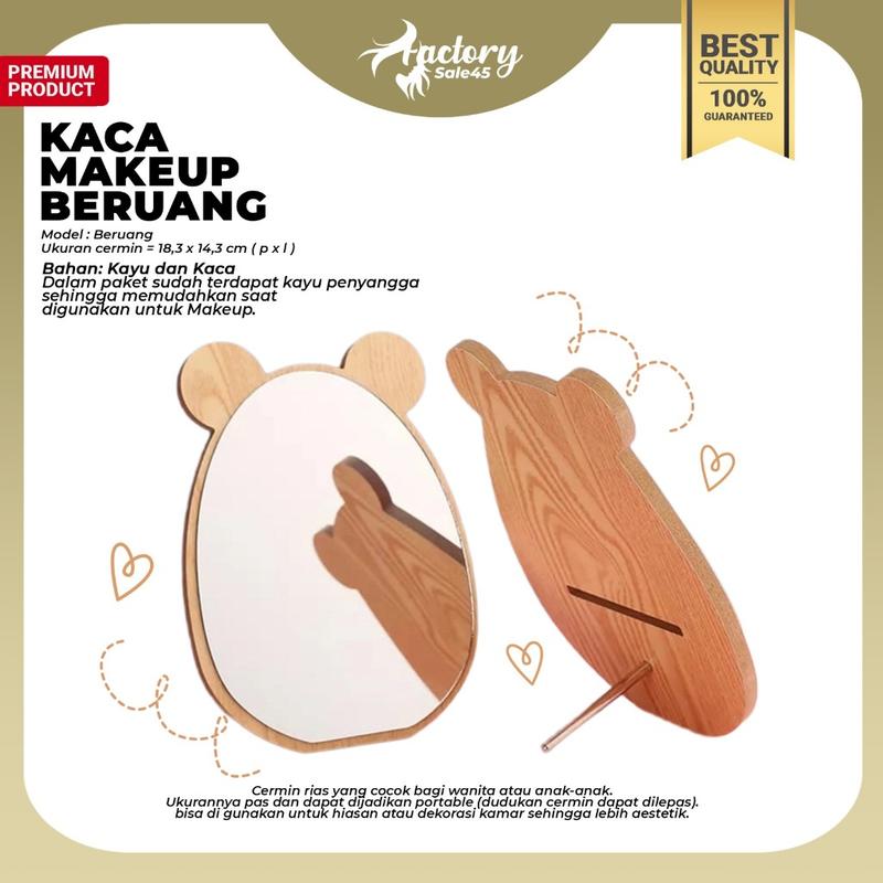 Cermin Kaca Rias Mini Frame Kayu Standing Estetik Model Beruang - Shop ...