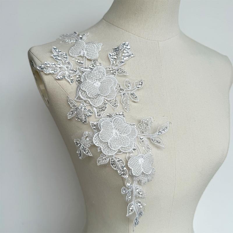 Tampalan Applique Renda Corak Bunga Manik Sulaman Labuci Putih ...