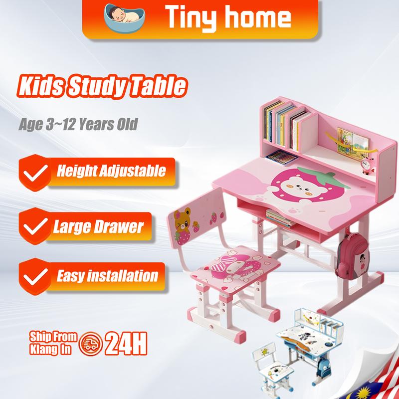 Kids Study Table With Chair Drawer Meja Belajar Kanak Kanak Budak ...