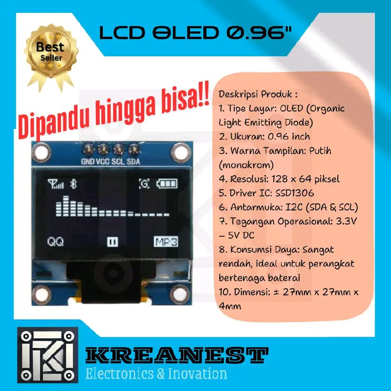 OLED 0.96 Inch Warna Putih I2C – Layar Mini untuk Arduino ...