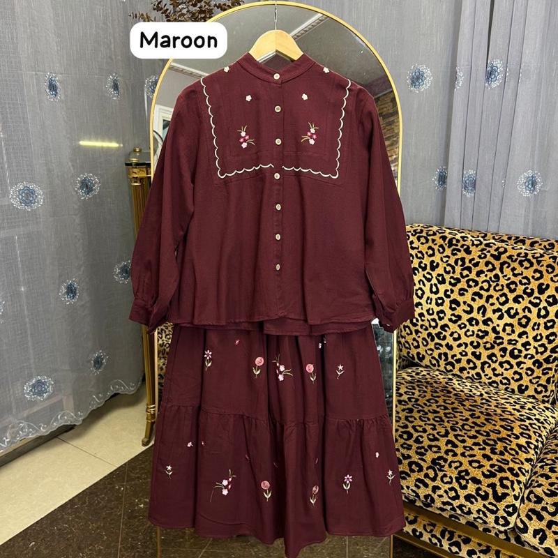 RAYSAA EMBROIDERY ONESET LINEN SISTERCASUAL - TikTok Shop Malaysia