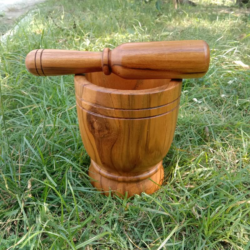 Lumpang kayu jati / lesung kayu/lumpang tumbuk bumbu 14mx16cmFoodgrade ...
