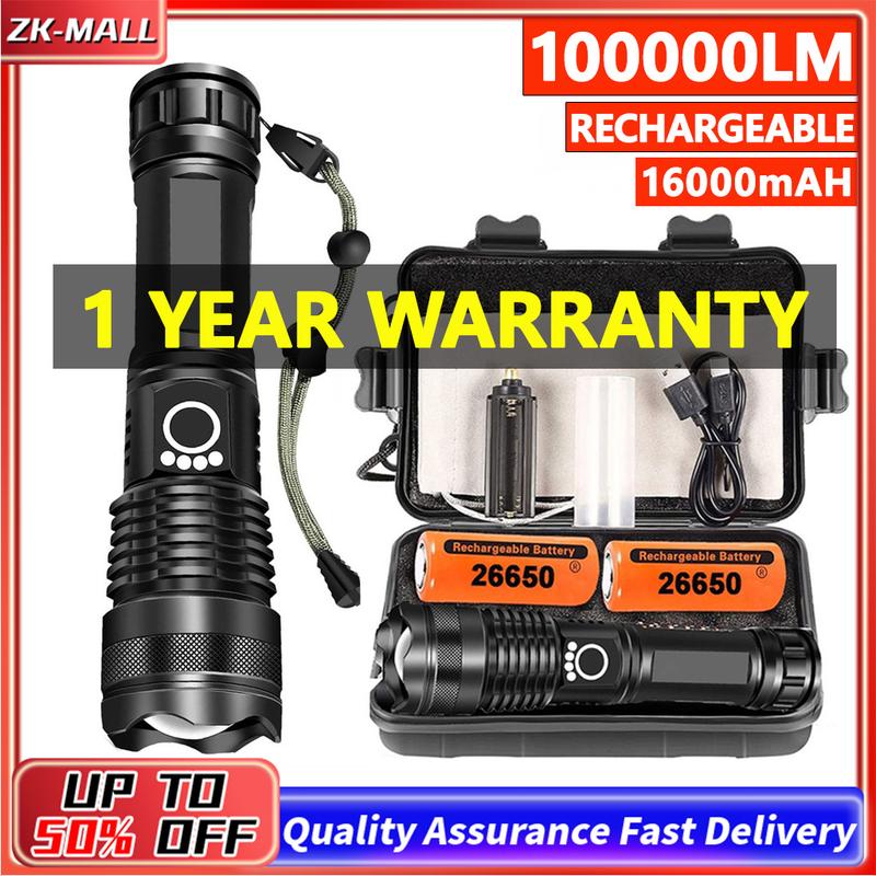 100000 lumens 16000mAH LED Powerful Flashlight Alloy Body 5 Lighting ...