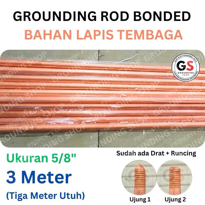 Jual Rod Copper Bonded 5/8 x 3 Meter / Stik Grounding Rod Copper Bonded ...