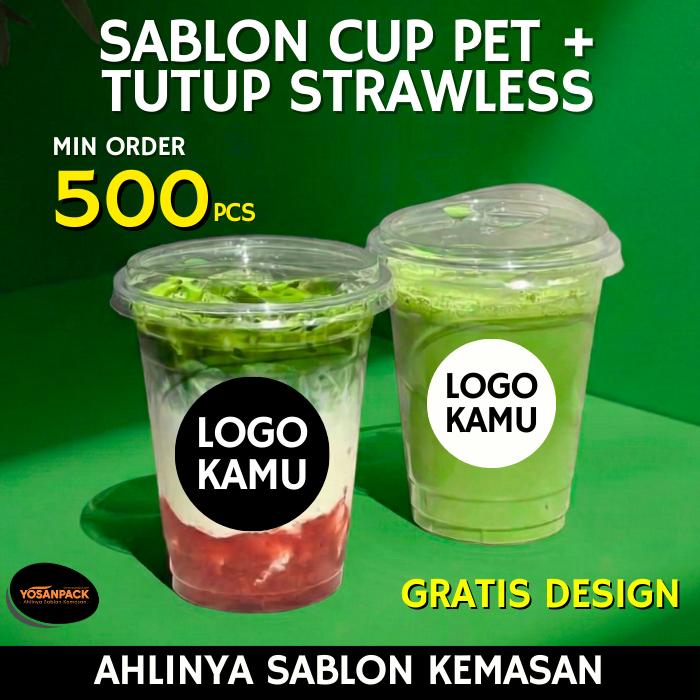 Jual Sablon Cup PET 12 oz, 14 oz dan 16 oz dengan Tutup dan Sablon 1 ...