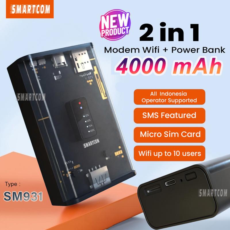 SMARTCOM Modem Wifi 4G LTE with Power Bank SM931 Baterai 5200mAh - Shop ...