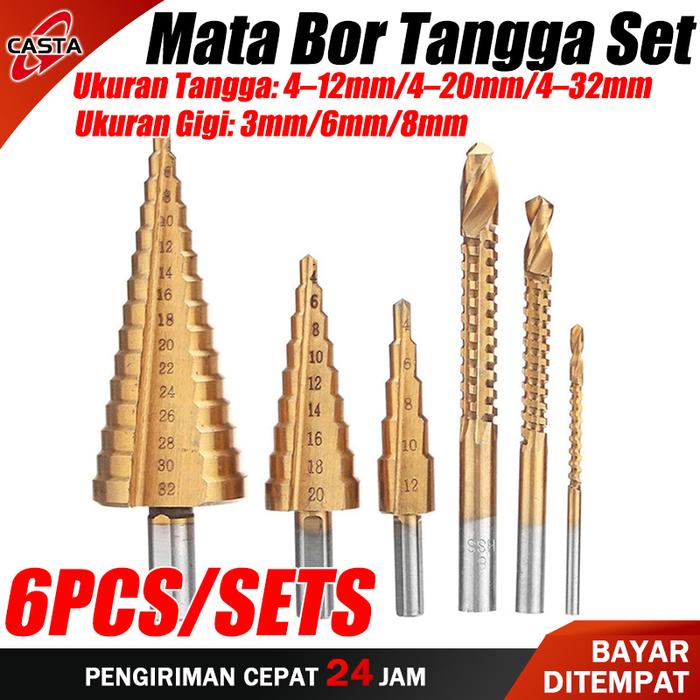 Promo CASTA Mata Bor Pagoda HSS Titanium Step Drill Bit Set 3/6Pcs ...