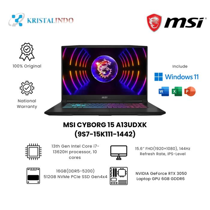 Jual MSI CYBORG 15 A13UDXK 1442 - Intel Core i7-13620H RTX3050 16GB ...