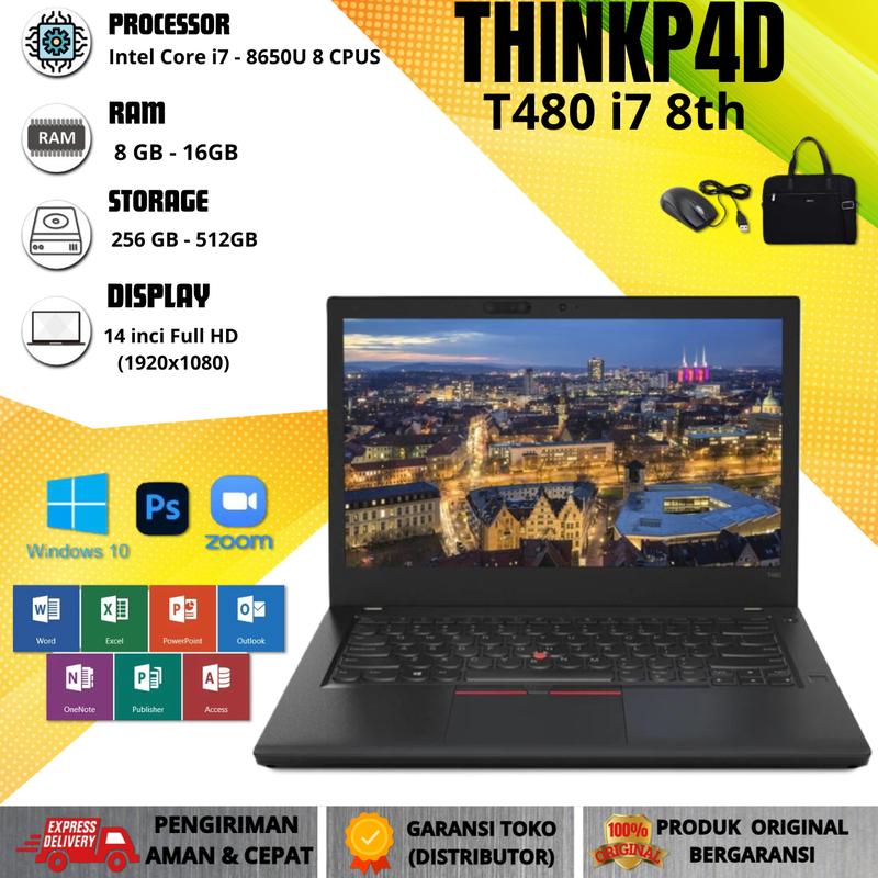 LAPTOP L3NOVO THINKP4D SERIES T480 Ultrabook i7 Gen 8 RAM 32GB/1TB ...