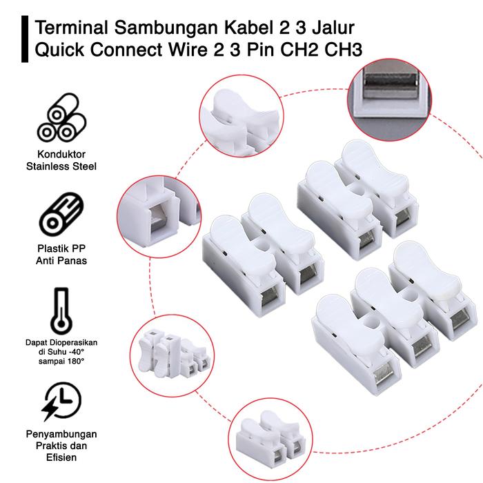 Jual Quick Connect 2 3 Wire Pin Terminal Sambungan Klip Jepit Kabel ...