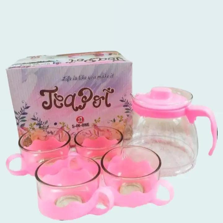 Set Teko Kaca 5 in 1 Warna Warni - Teapot Set Gratis Dus Gelas Hijau ...