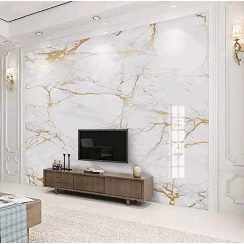 Wallpaper Dinding Marmer Lis Kuning Dasar Putih 8 sd 9 mete - Shop ...
