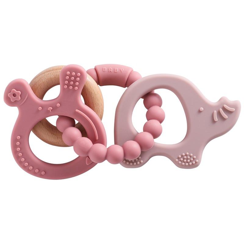 Rabbit Elephant Baby Silicone Teether Wooden Teething Toy Silicone ...